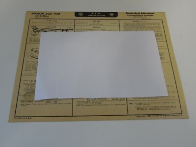 hudson eight 1950 503 ,504 series AEA Tune-Up Quick Reference Chart ...