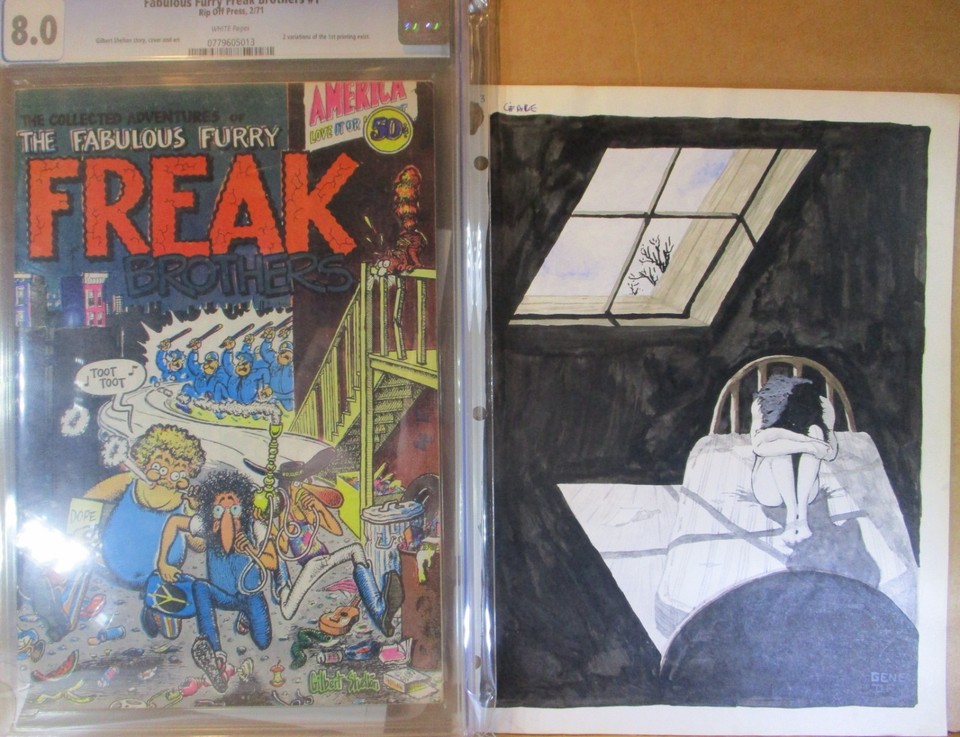 Gene Day ORIGINAL PAGE ART Moody Pin-Up? 1971? Bitter Green B&W Signed ...
