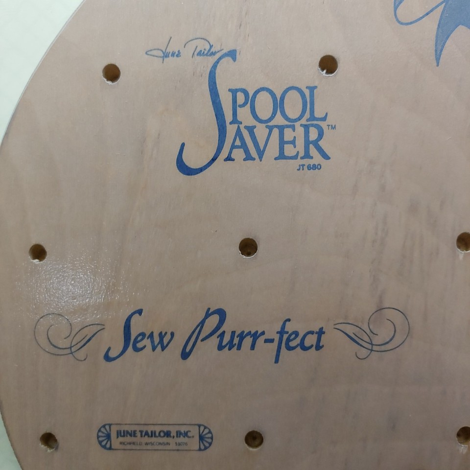 June Tailor Wood Spool Saver Hanging Rack - 12 Pegs vtg Sew Purr-fect ...