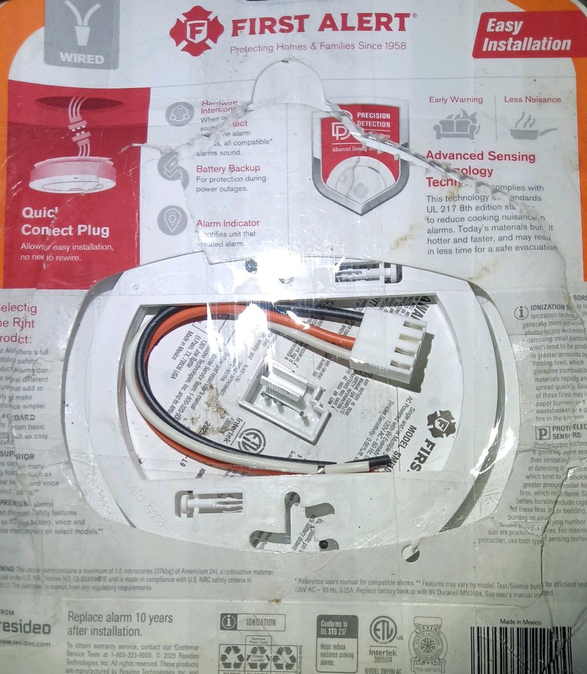 First Alert 9120B/ SMI100-AC Smoke Detector & Alarm, AC Powered Battery ...