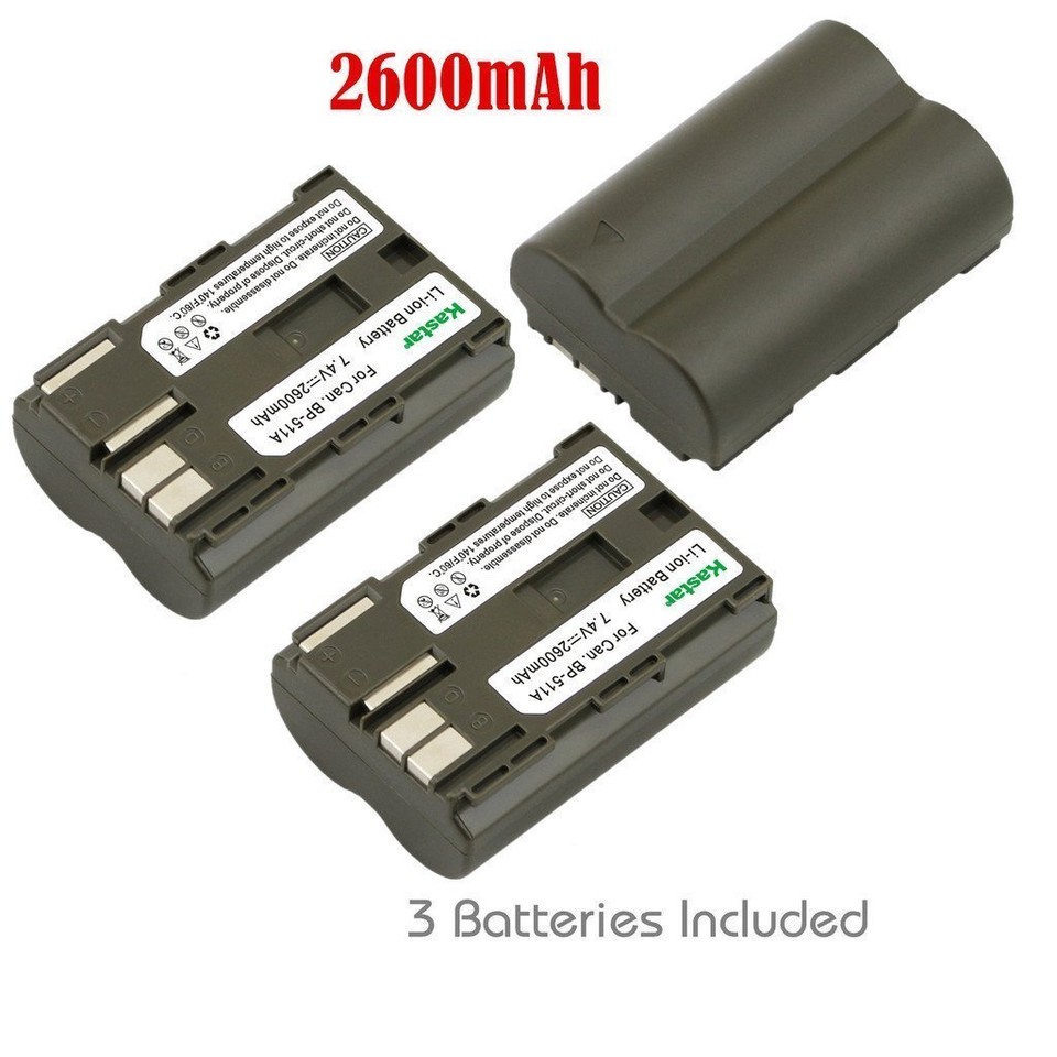 BP-511 Battery or Dual LCD Charger for Canon EOS 50D D30 D60 Kiss, Kiss ...