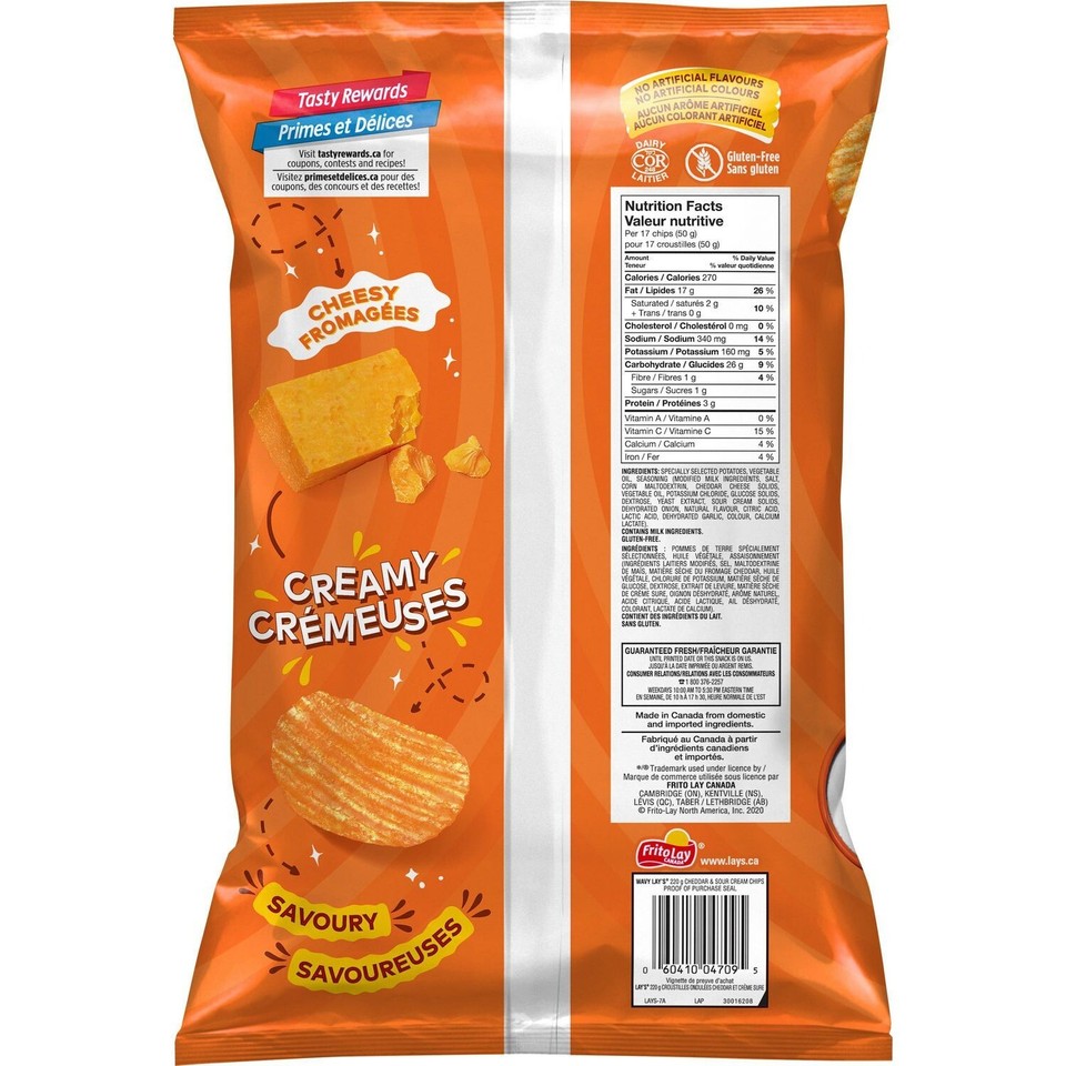 12 Bags of Lay's Wavy Cheddar & Sour Cream Potato Chips 220g Each | eBay