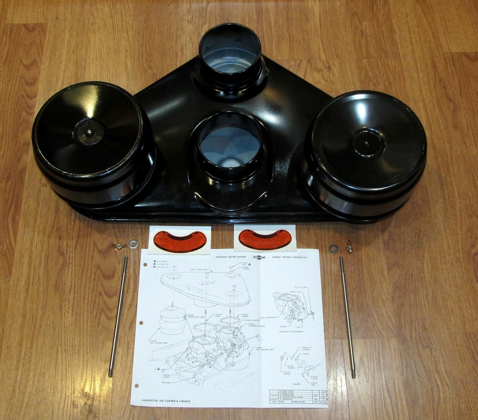 1957 CHEVY DUAL QUADS 2 x 4 STEEL BATWING AIR CLEANER OFF-SET POD ...