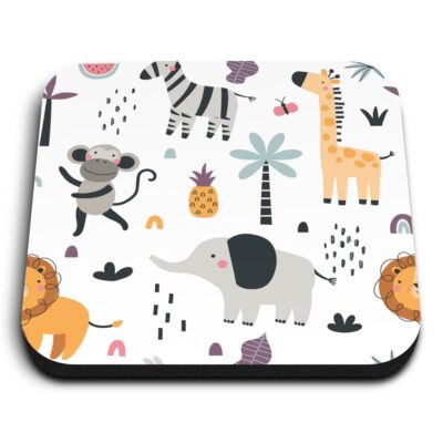 1x Square Fridge MDF Magnet Happy Animals Monkey Lion Elephant Giraffe ...