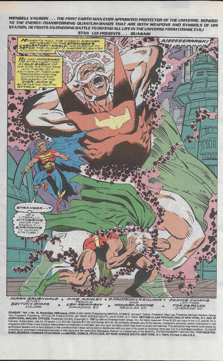 Quasar Comic Issue 16 Copper Age First Print 1990