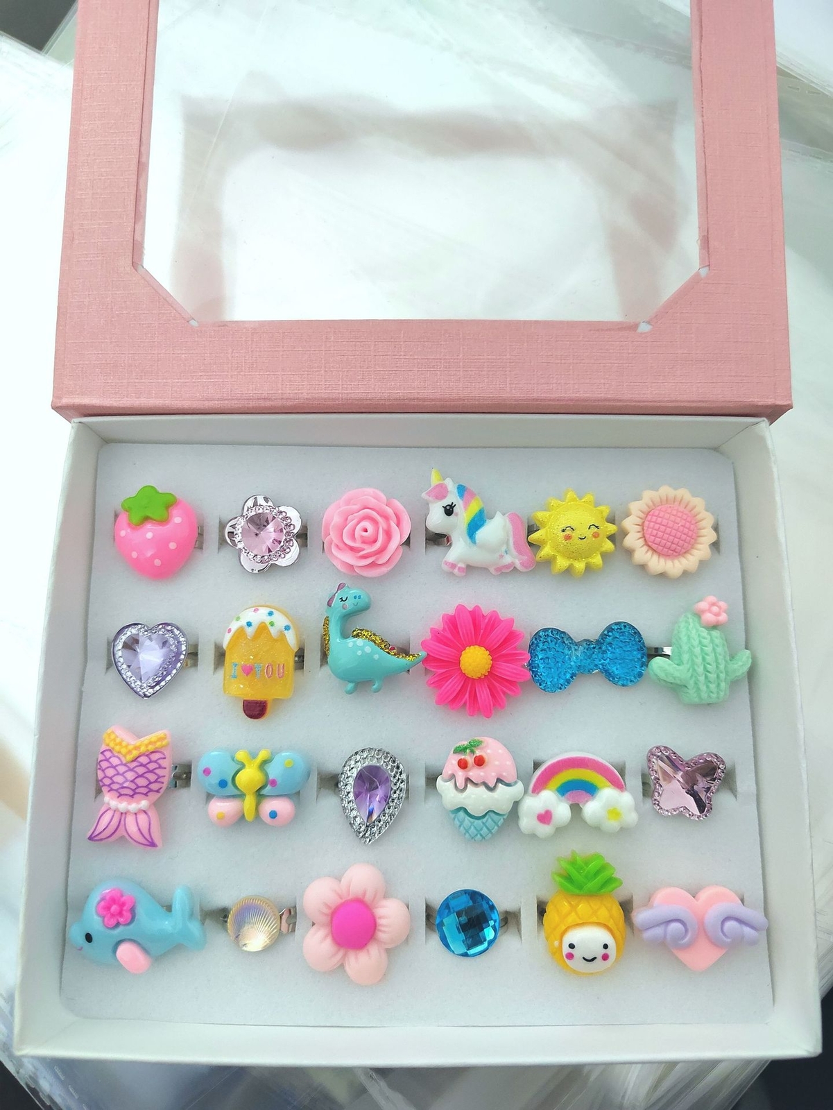 24pcs Adjustable Children's Cartoon Rings Set Finger Rings Jewellery ...