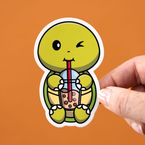 Boba Bubble Tea Turtle Sticker Glossy Vinyl Sticker Cartoon Animal ...