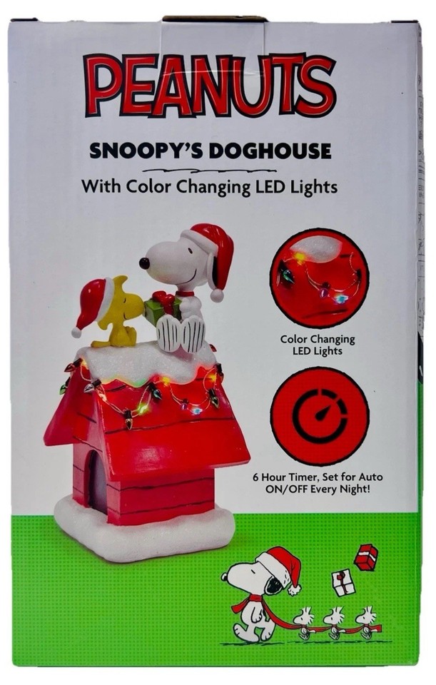 Peanuts Snoopy’s Dog House Color Changing LED Christmas Lights Figurine ...