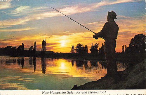 Postcard NH Fisherman Sunset Fishing Shadow Silhouette Lake Pond New ...