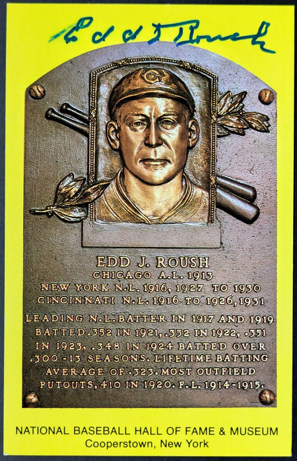 1962 Edd Roush Baseball Hall Of Fame Plaque Signed Postcard JSA ...