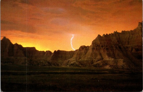 Lightning Strike Badlands National Park South Dakota SD Chrome Postcard ...