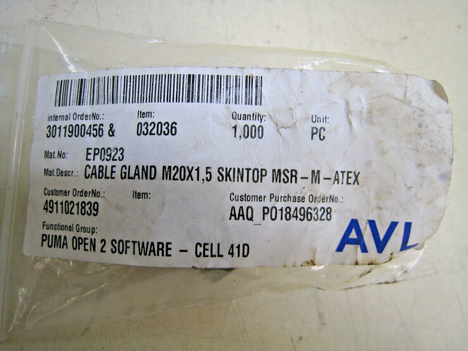 AVL Cable Gland M20X1,5 Skintop MSR-M-ATEX Order No. 4911021839 FREE ...