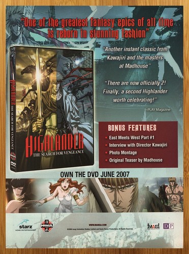 2007 Highlander The Search for Vengeance Anime Print Ad/Poster DVD ...