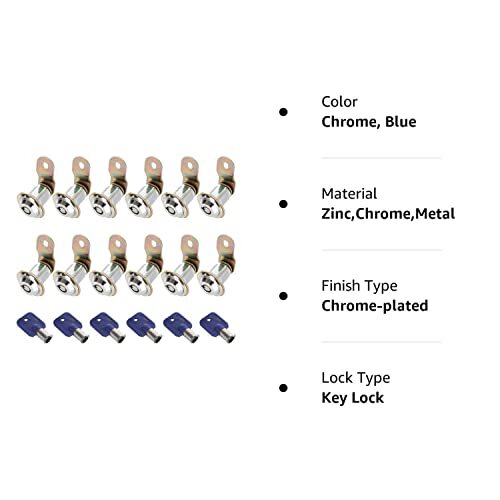 12 Pack Tubular Cam Lock Set 1-1/8 Inch Cylinder 90 Degree Cabinet Cam ...