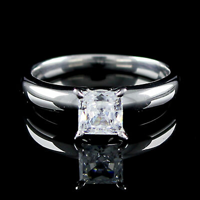 Square Princess-Cut Diamond Solitaire Engagement Ring Solid 14k White ...