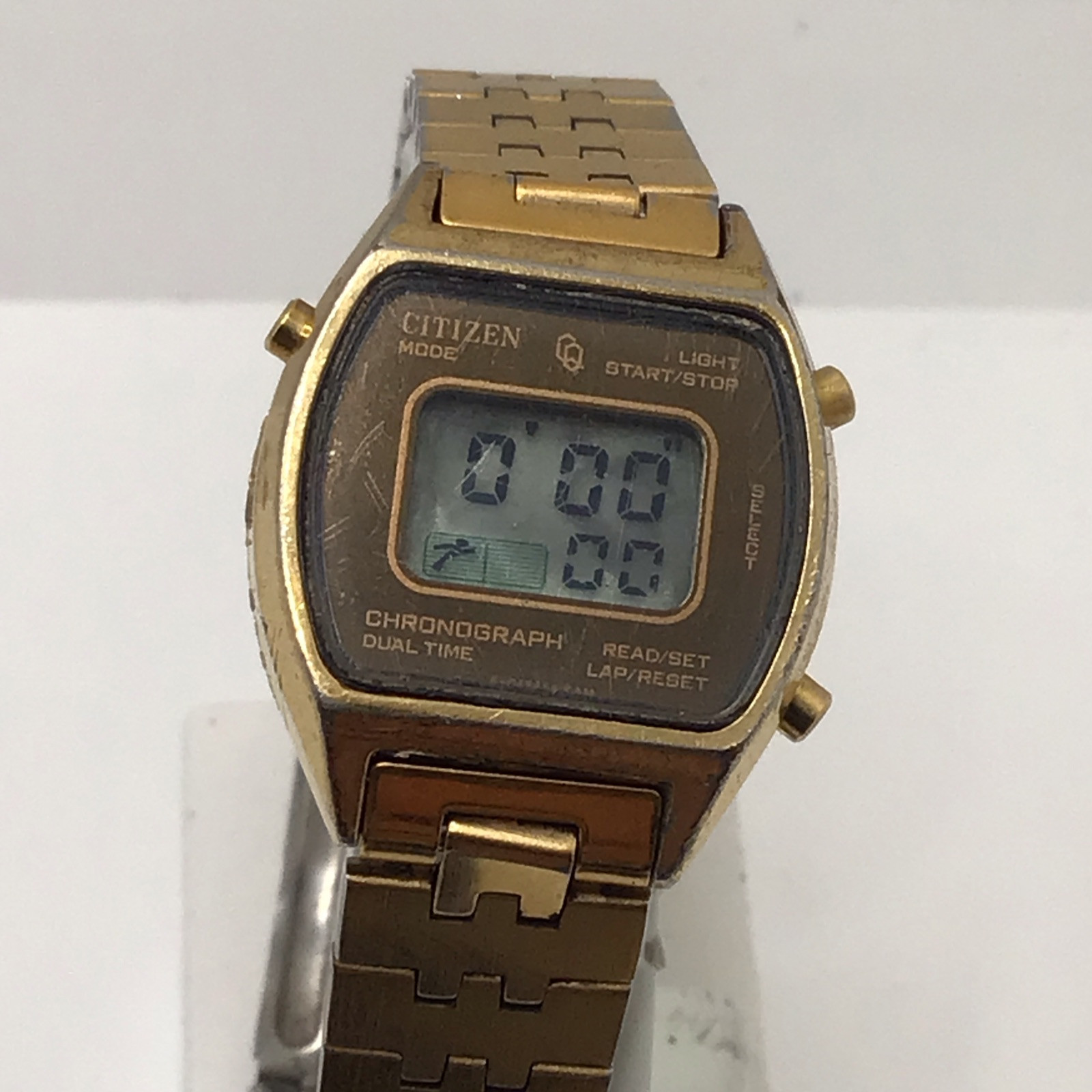 Vintage Citizen Chronograph Quartz Lcd Gold Tone Mens… - Gem