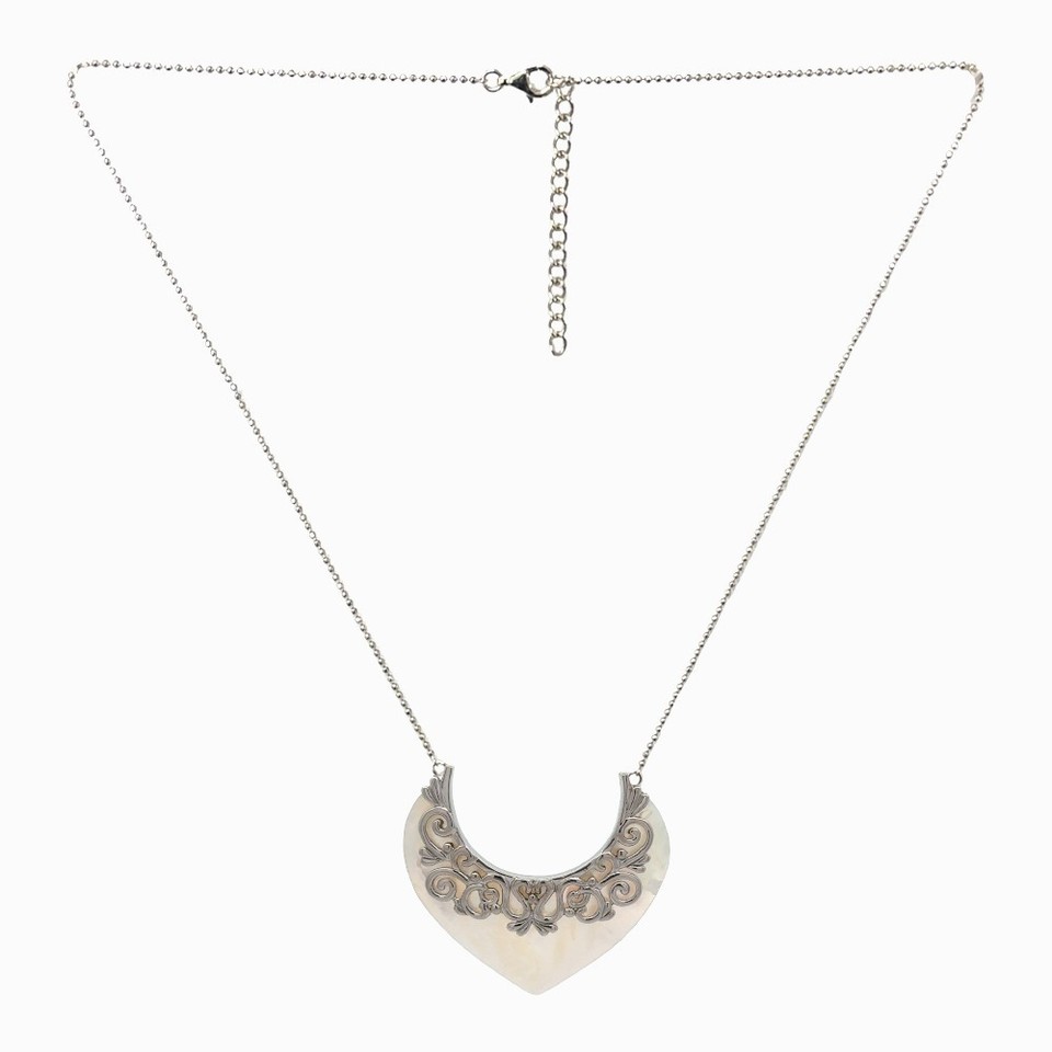 925 Silver Rhodium Plated Necklace White Mother of Pearl Filigree ...