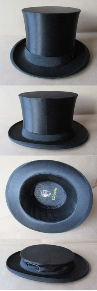 ANTIQUE OLD GERMAN MARKED SILK COLAPSIBLE OPERA TOP HAT GIBUS / SIZE 56 ...