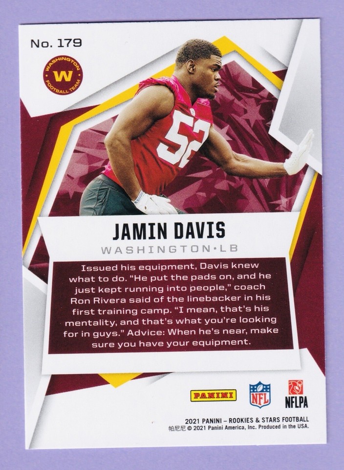 2021 Rookies & Stars Base #179 Jamin Davis - Washington FT | eBay