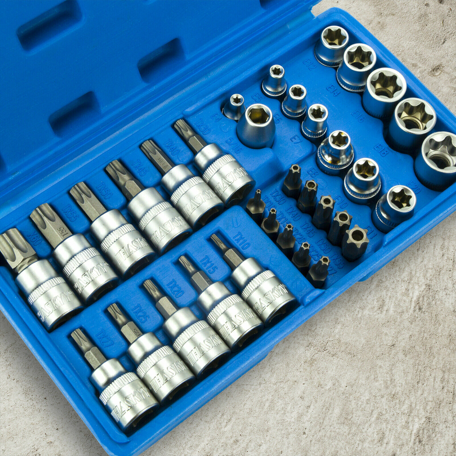 34-tlg Torx Star Socket & Torx Bit Male Female Set E & T Sockets 1/2" 1 ...