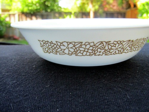 VINTAGE PYREX WOODLAND MILK GLASS - BROWN FRUIT/ DESSERT (SAUCE) BOWL 5 ...