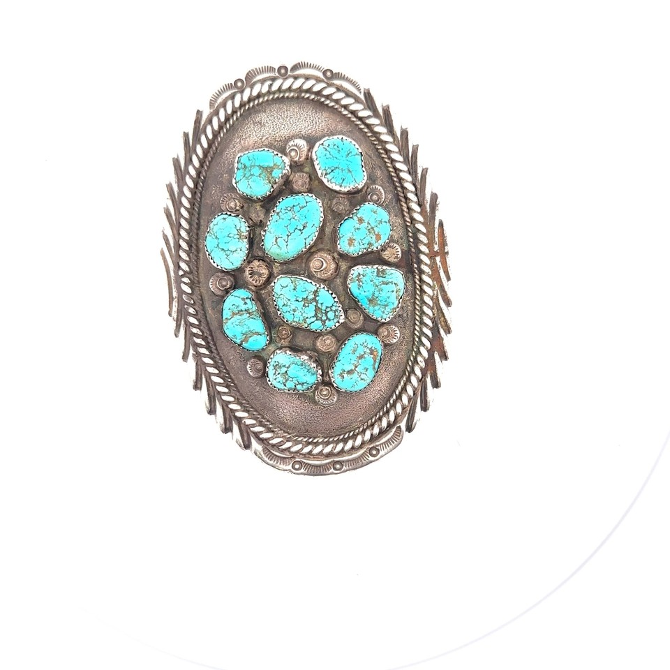 Kenneth R Begay Navajo Sterling Silver & Turquoise Cluster Oval Belt ...