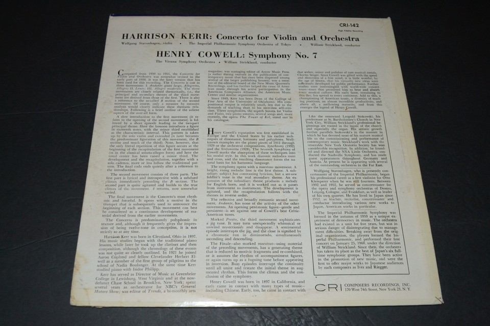 Harrison Kerr: Concerto for Violin and Orchestra~Henry Cowell: Symphony ...