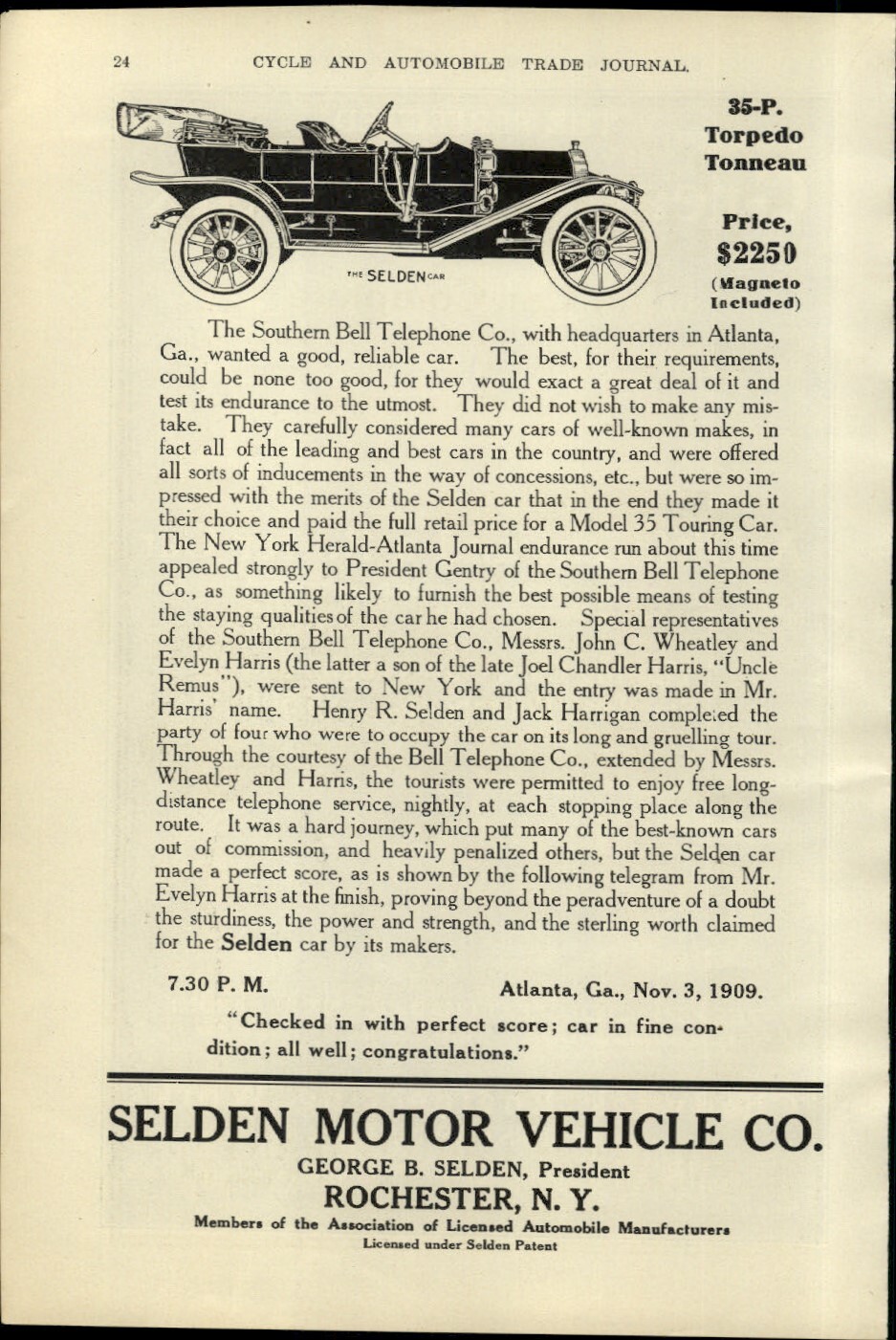 1909 PAPER AD CAR AUTO Great Chadwick Six Automobile Runabout Selden ...