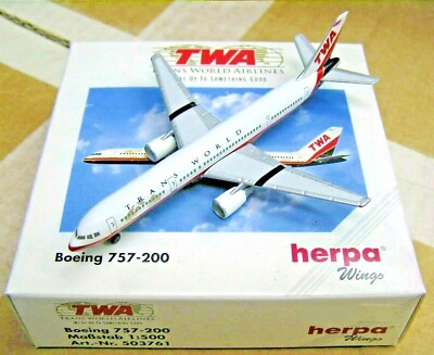 Herpa Wings 1:500 503761 TWA TRANS WORLD AIRLINES Boeing B757-200 ...