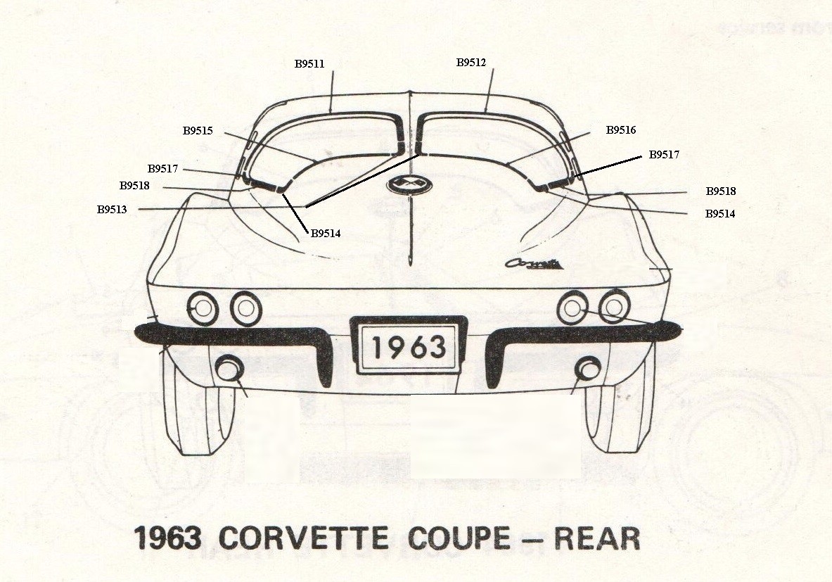 1963 Corvette Coupe Split Window Rear Window Molding Kit w/Retainers ...