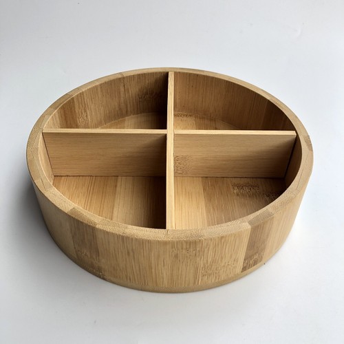 Bamboo Storage Box 4 Section Round Stack Wooden Bathroom Organiser Tray ...