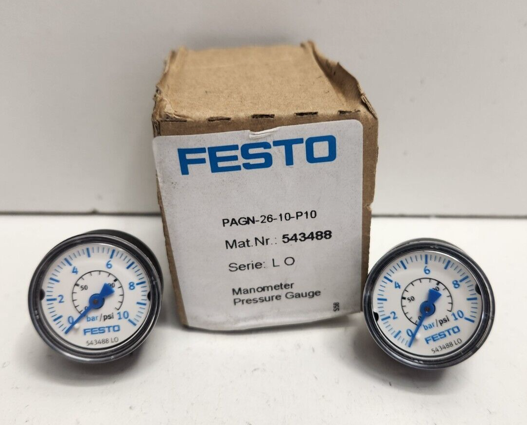 LOT OF 2 NEW OLD STOCK! FESTO 1" 0-10 BAR MANOMETER GAUGES 543488 PAGN ...