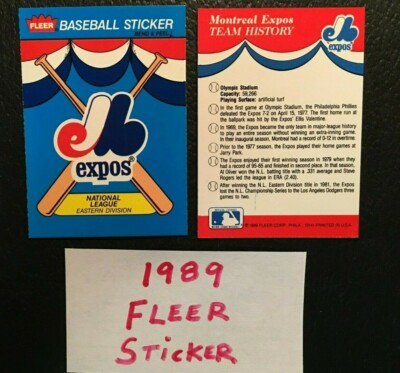 Montreal Expos 1989 FLEER STICKER National League Easter Division | eBay