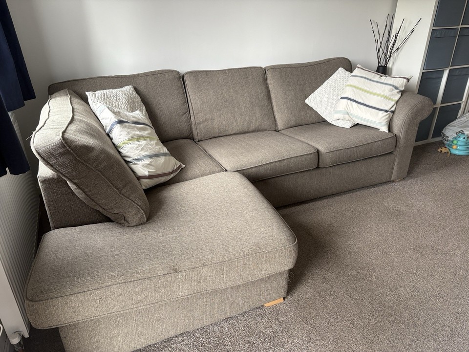 DFS Right Hand Corner Sofa Bed "Angelic" Grey / Taupe | eBay UK