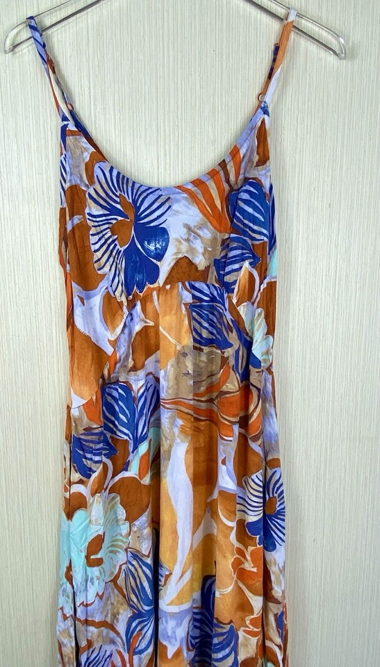 Jams World Size XL Orange Blue Tropical Floral Print Maxi Dress ...