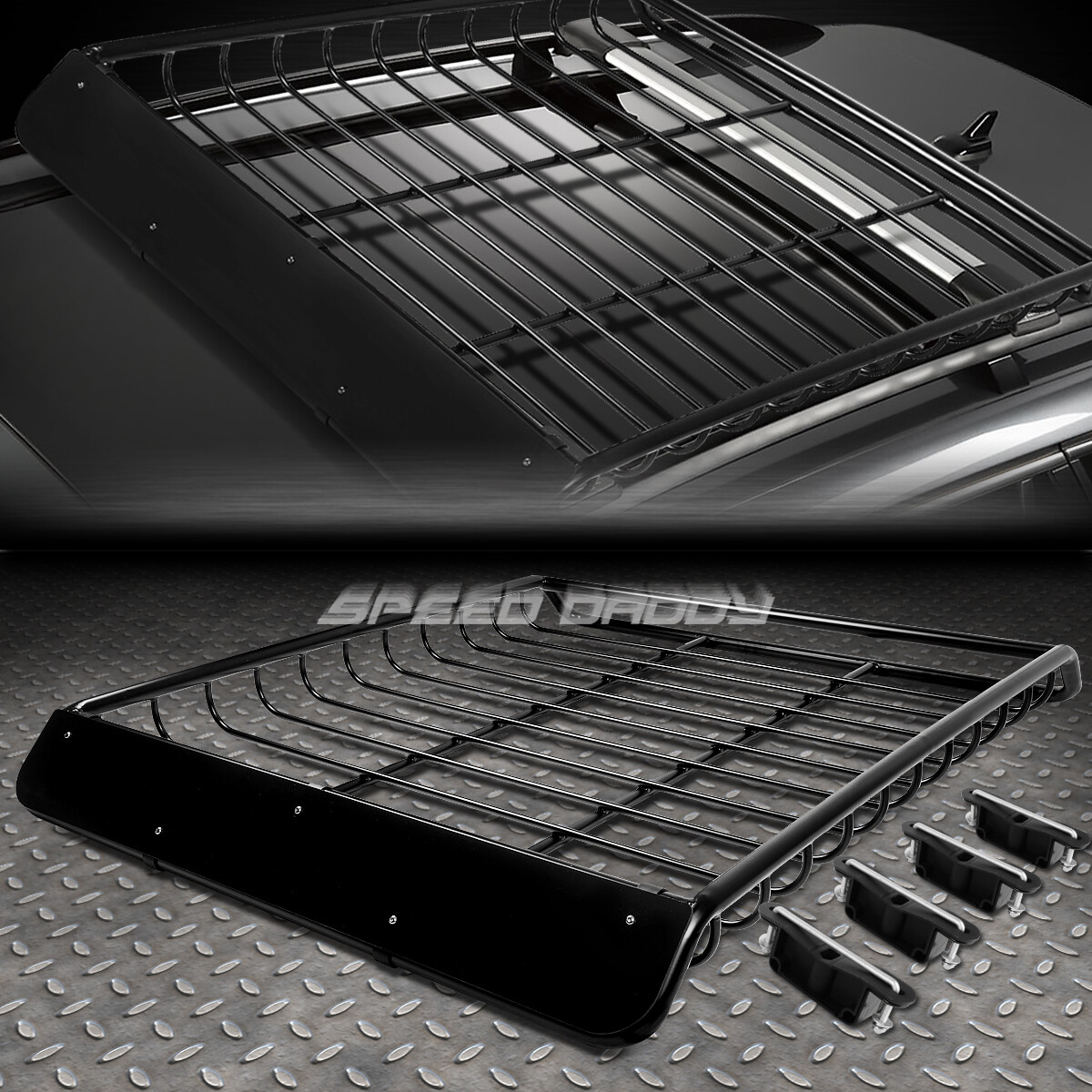 53"X 43"MILD STEEL ROOF RACK TOP CARGO LUGGAGE CARRIER BASKET+WIND ...