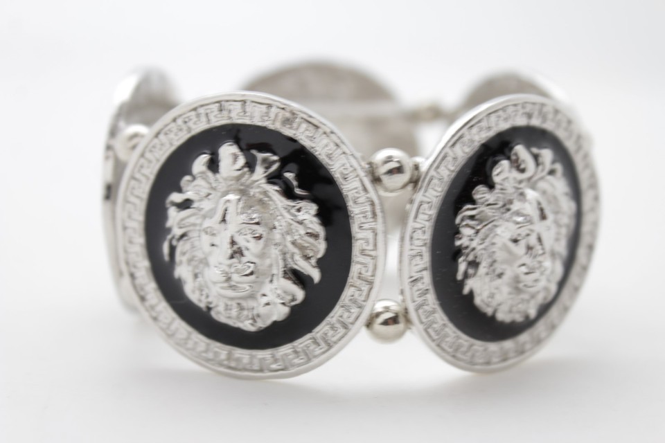 Women Silver Metal Round Lion Charm Circle Elastic Band Fashion Jewelry ...