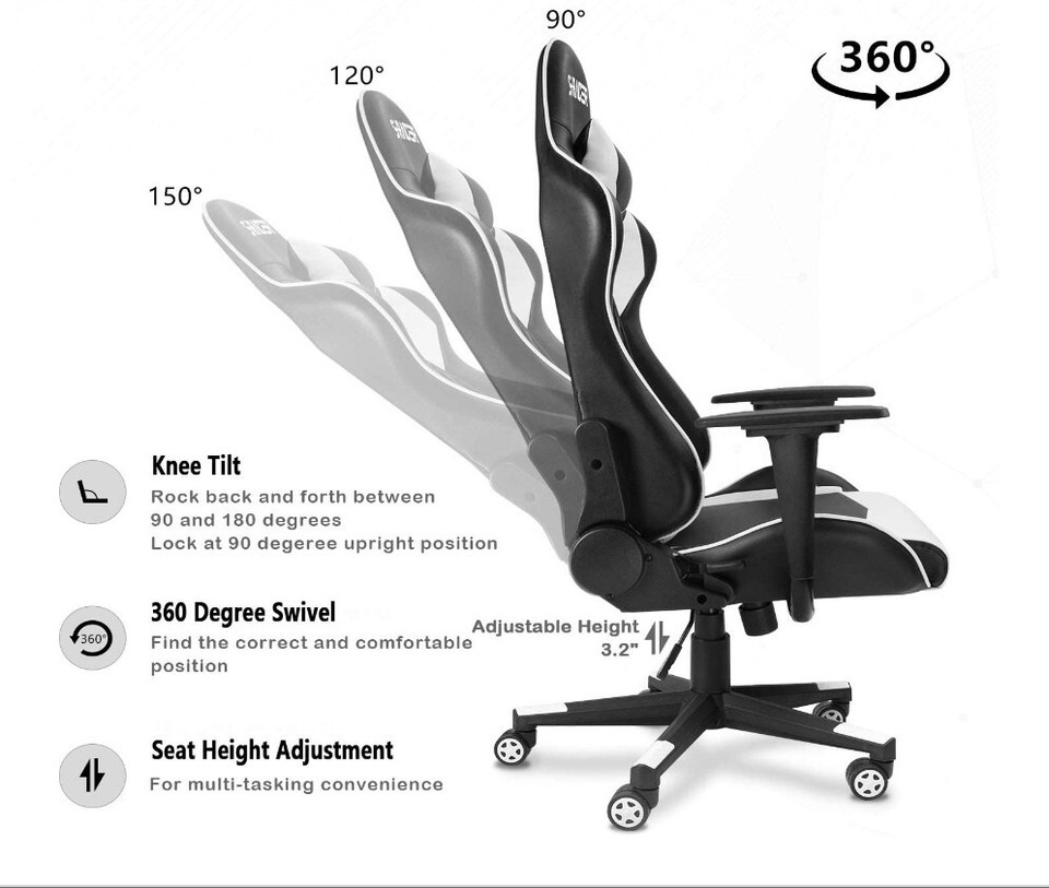 BRAND NEW, S-Racer Gaming Chair, LEATHER Black/White,HEADREST AND ...