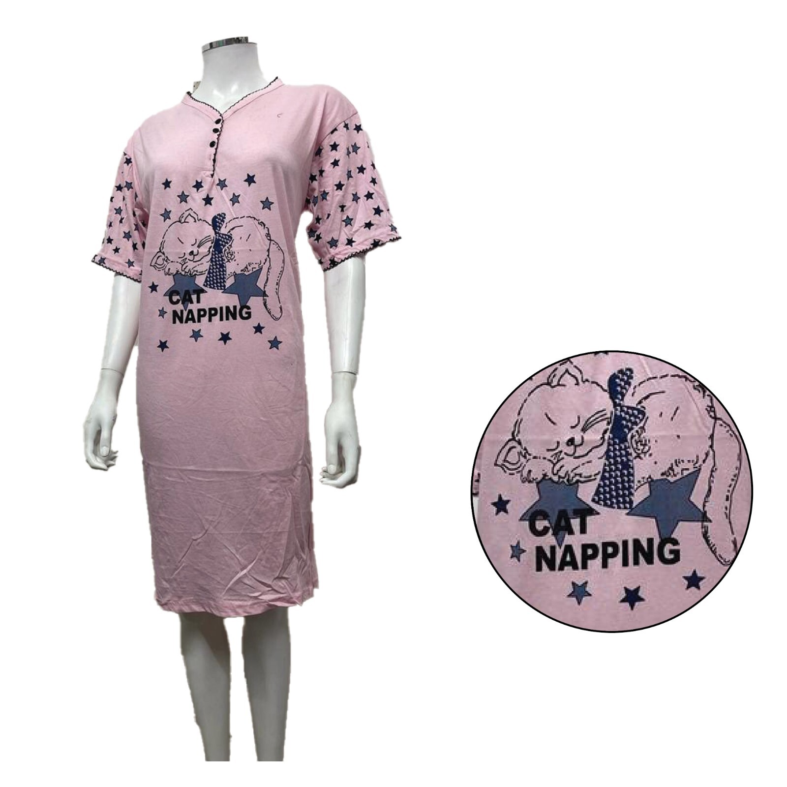 Ladies Baggy Nightwear Fun Nightie Night Shirt Front Buttons Pyjamas ...