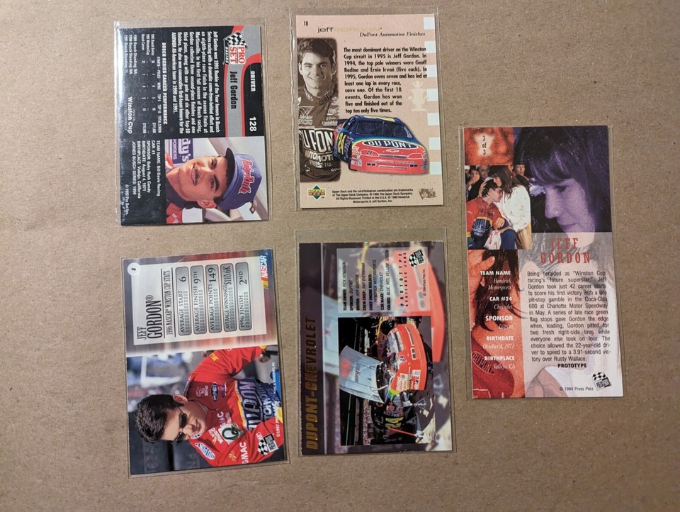 Jeff Gordon Lot of 5 NASCAR - 1992 Pro Set Baby Ruth Rookie Card RC, 2 ...