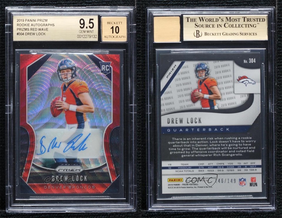 2019 Prizm Rookies Red Wave /149 Drew Lock BGS 9.5 GEM MINT Rookie Auto ...