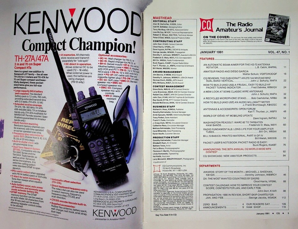 CQ Amateur Radio Magazine January 1991 CQ Reviews the Cushcraft, AR-270 ...