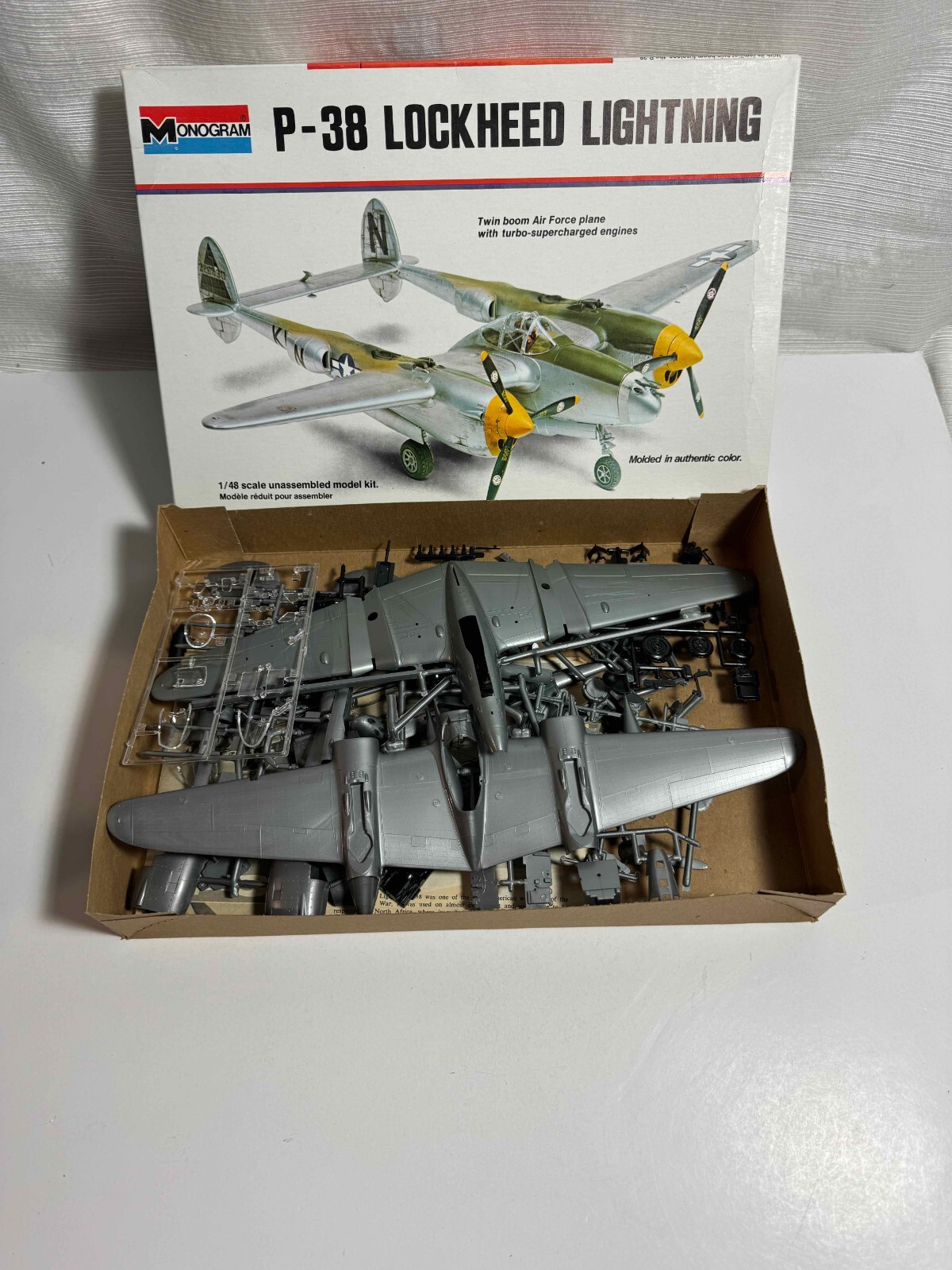 P-38 Lockheed Lightning airplane model kit Monogram in box 1/48 scale | eBay