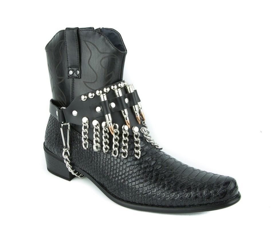 Bullet Leather Boot Strap Harness Biker Western Chains Leather Straps ...