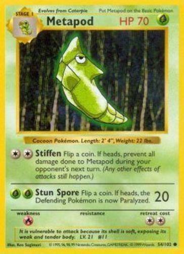 Moderately Played, English - 1 x Pokemon Metapod - 54/102 - Common ...