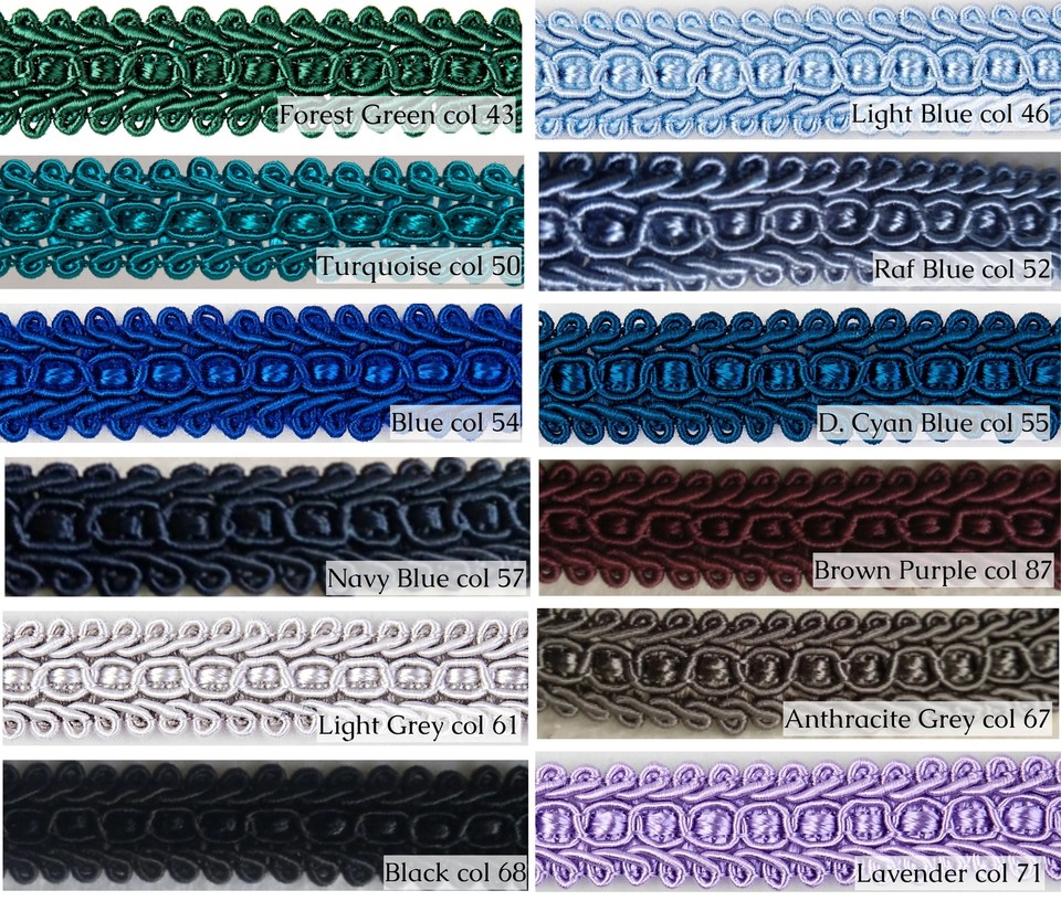 65 Col. Rayon Braid Fringe Trims gimp upholstery 1.8cm - 0.7 inches ...