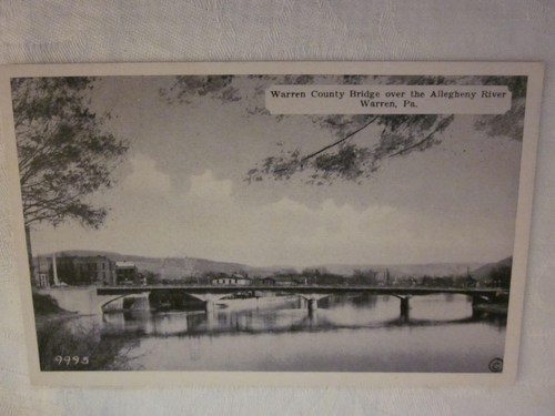 Postcard Warren PA Warren County Bridge over Allegheny River black ...