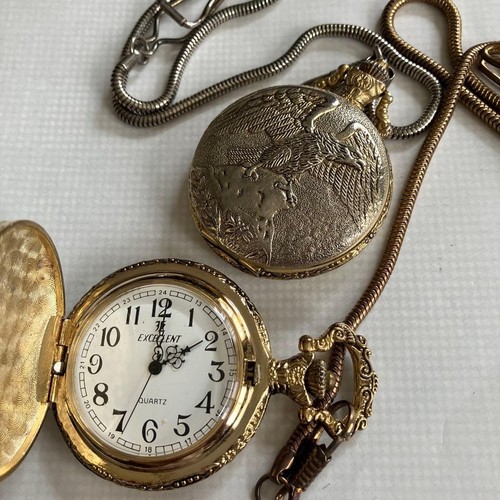 EXCELLENT Quartz Pocket Watch Eagle & Floral Engraving Gold/Silver ...