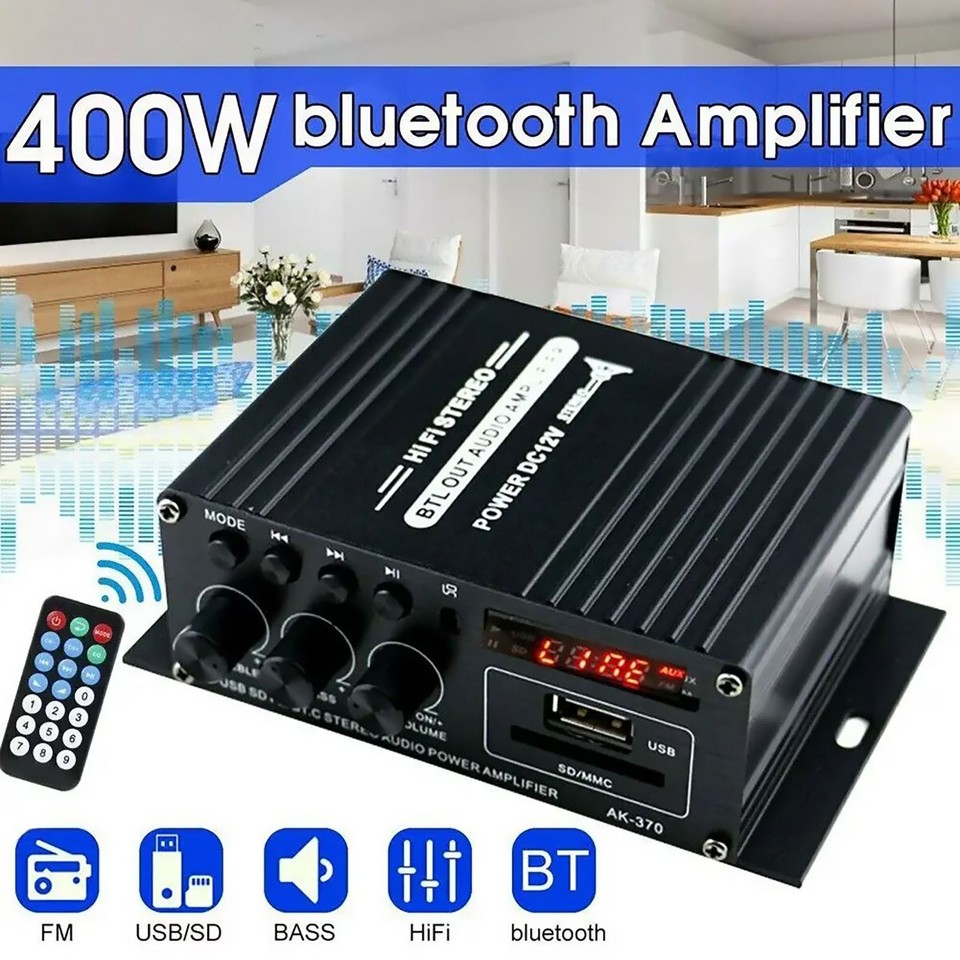 AK370 12V 400W Mini bluetooth Power Amplifier Stereo HiFi Audio Stereo ...
