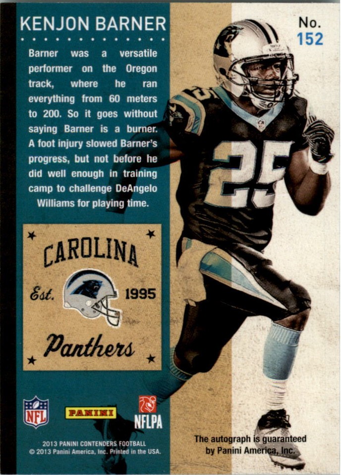 2013 Panini Contenders #152A Kenjon Barner RC Auto - ROOKIE CARD | eBay